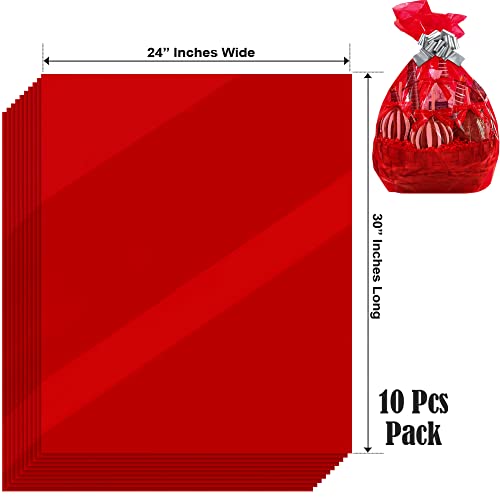 AnapoliZ Red Translucent Cellophane Wrap Bags | (10 Pcs) X-Large 24β inch X 30β inch | 2.5 Mil Thick Red Translucent Cello Bags | Gifts, Baskets, Wrapping, Arts & Crafts, Treats, | Premium Quality