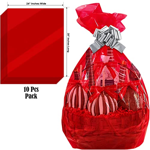 AnapoliZ Red Translucent Cellophane Wrap Bags | (10 Pcs) X-Large 24β inch X 30β inch | 2.5 Mil Thick Red Translucent Cello Bags | Gifts, Baskets, Wrapping, Arts & Crafts, Treats, | Premium Quality