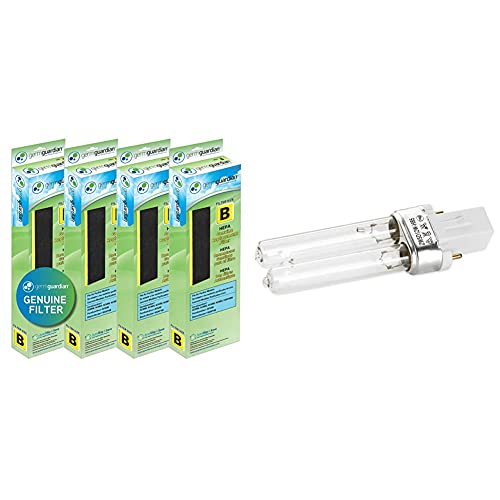 Germ Guardian FLT48254PK GermGuardian FLT4825 HEPA Replacement Filter B, Air Purifiers, 4 Pack, Grey, Black & LB4000 Genuine UV-C Replacement Bulb Germ Guardian Air Purifiers