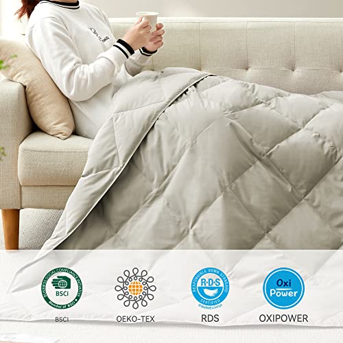 Natural Goose Down Throw Blanket for Couch,Bed Comforter,Sofa Blanket Throw,Outdoor Blanket,Lightweight Down Comforter with Peach Skin Fabric,Reversible Lap Down Blanket Gifts,50"X70",Beige Blanket