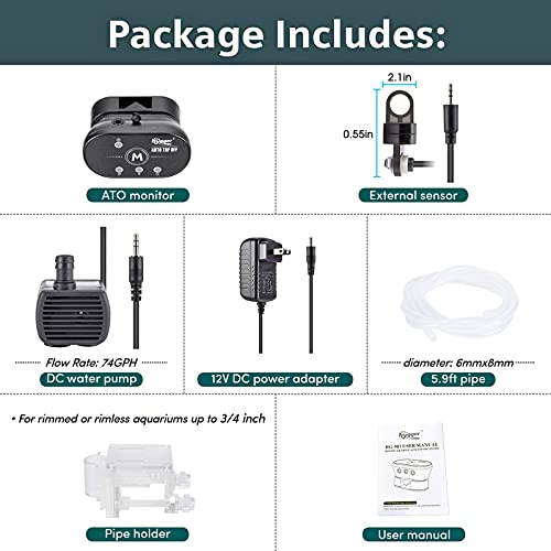 hygger Mini Intelligent Auto Top Off System with Controller Magnetic Mount Aquarium ATO Pump Water Refill Saltwater Reef Tank Supplies up to 60 Gallon