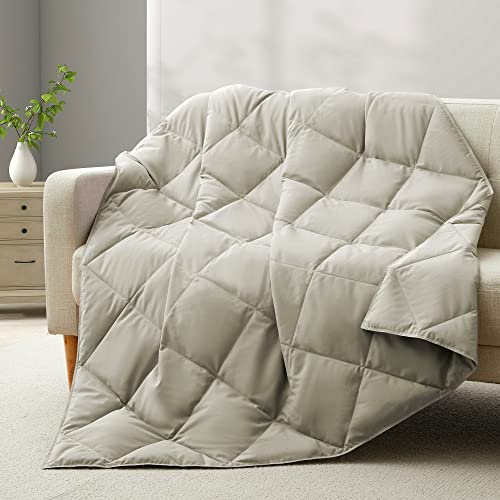 Natural Goose Down Throw Blanket for Couch,Bed Comforter,Sofa Blanket Throw,Outdoor Blanket,Lightweight Down Comforter with Peach Skin Fabric,Reversible Lap Down Blanket Gifts,50"X70",Beige Blanket
