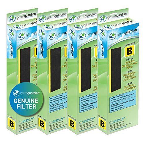 Germ Guardian FLT48254PK GermGuardian FLT4825 HEPA Replacement Filter B, Air Purifiers, 4 Pack, Grey, Black & LB4000 Genuine UV-C Replacement Bulb Germ Guardian Air Purifiers