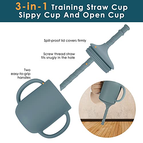 CSFICTS Baby Led Weaning Supplies - Silicone Baby Feeding Set - Suction Bowl Divided Plate Straw Sippy Cup - Toddler Self Feeding Eating Utensils Dish Set with Bibs Spoon Fork - 6 Months