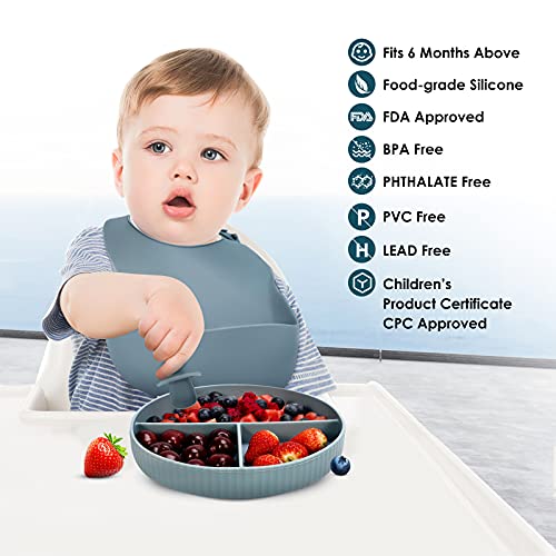 CSFICTS Baby Led Weaning Supplies - Silicone Baby Feeding Set - Suction Bowl Divided Plate Straw Sippy Cup - Toddler Self Feeding Eating Utensils Dish Set with Bibs Spoon Fork - 6 Months