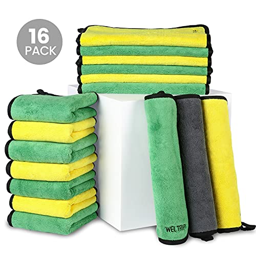 yantu Plush Microfiber Car Drying Towel 24β x 12β (16 Pack) Multipurpose Edgeless Cleaning Towel for Household, Auto Washing, Car Drying, Detailing (Yellow+Green)
