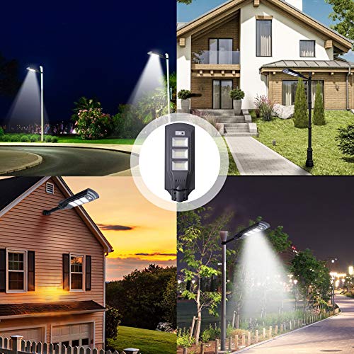 ILLSTAR Solar Street Lights Outdoor - Solar Street Light Dusk to Dawn 300W Equivalent - Motion Sensor & Remote Control - Solar Street Light for Parking Lot,Backyard, Pathway etc.(2-Pack
