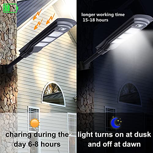 ILLSTAR Solar Street Lights Outdoor - Solar Street Light Dusk to Dawn 300W Equivalent - Motion Sensor & Remote Control - Solar Street Light for Parking Lot,Backyard, Pathway etc.(2-Pack
