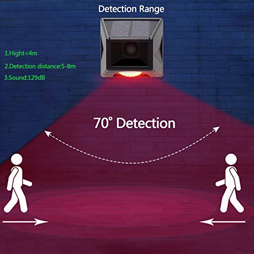 Solar Alarm Light with Motion Detector,Solar Strobe Light Remote Controller 129db Loud Sound Siren for Backyard, Patch, Farm, Garage (2-Pack)