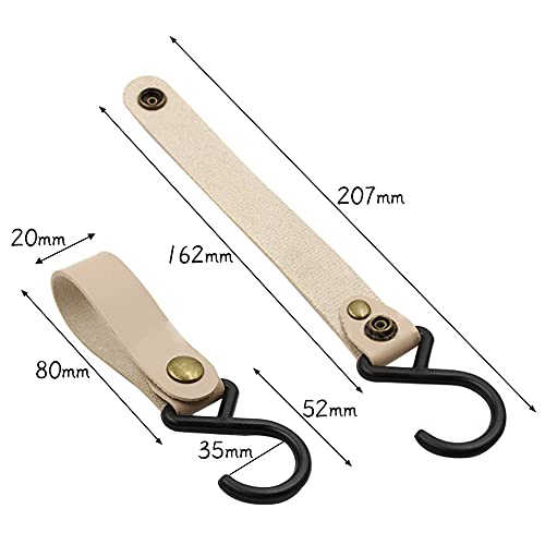 JeogYong 4-Pack S Hooks for Hanging, 2 Inch Small S Hooks with Leather Straps, S Shaped Hangers Plastic Hanging Hooks for Pots, Pans, Plants, Clothes, Closet Rod, Kitchen Utensils, Bathroom Towels