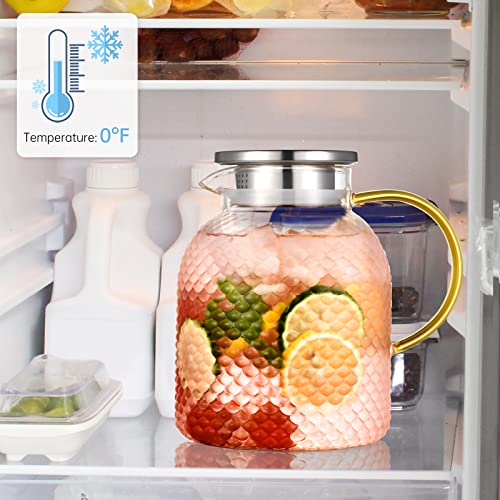 Glass Pitcher, ZBUFAN 60oz Glass Pitcher with Lid and Spout, 1.8L Glass Water Pitcher, Iced Tea Pitcher for Fridge, Pitchers Beverage Pitchers, Juice Lemonade Pitcher, Glass Carafe with Brush