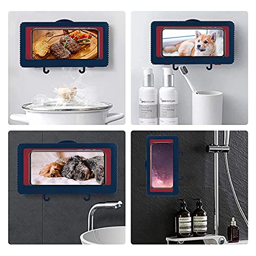 Keipc Shower Phone Holder Waterproof, HD Anti-Fog Phone Holder for Shower Wall Kitchen Mirrow, Touch Screen Phone Shower Holder Under 6.8 Inch (Dark Blue)