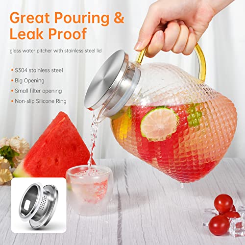 Glass Pitcher, ZBUFAN 60oz Glass Pitcher with Lid and Spout, 1.8L Glass Water Pitcher, Iced Tea Pitcher for Fridge, Pitchers Beverage Pitchers, Juice Lemonade Pitcher, Glass Carafe with Brush