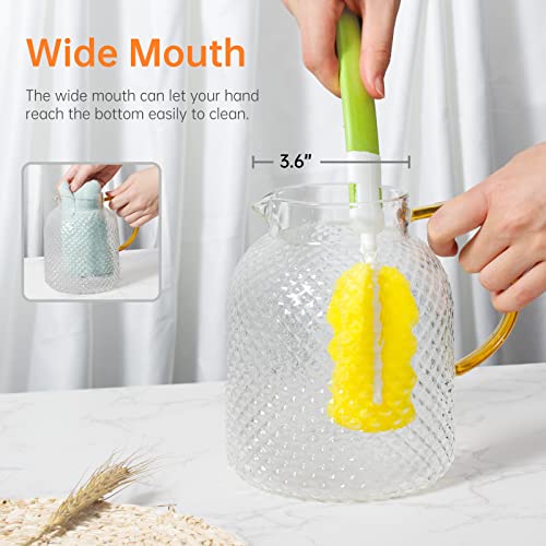 Glass Pitcher, ZBUFAN 60oz Glass Pitcher with Lid and Spout, 1.8L Glass Water Pitcher, Iced Tea Pitcher for Fridge, Pitchers Beverage Pitchers, Juice Lemonade Pitcher, Glass Carafe with Brush