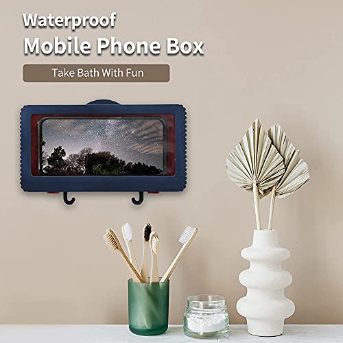 Keipc Shower Phone Holder Waterproof, HD Anti-Fog Phone Holder for Shower Wall Kitchen Mirrow, Touch Screen Phone Shower Holder Under 6.8 Inch (Dark Blue)