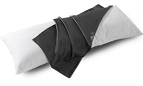 Lamberia Full Body Pillow Insert for Adults with Silky Satin Pillow Cover for Hair and Skin. Breathable Pillow for Sleeping in Various Positions, 20"x54" Dark Gray