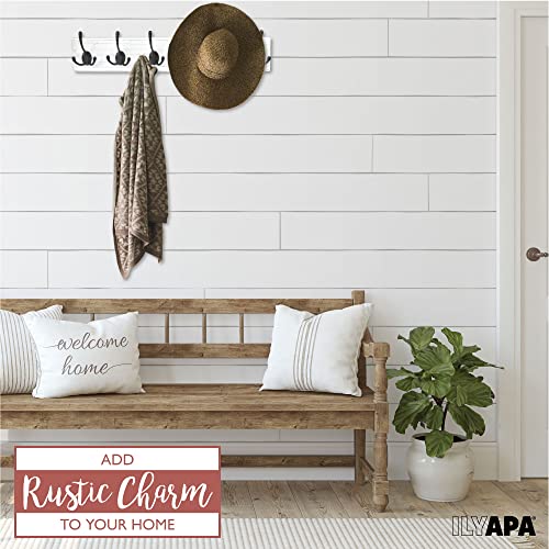 Ilyapa Coat Rack Wall Mount with Triple Hooks - 27 Inch Wood Wall Mount Coat Rack with Hooks, 6 Metal Three Pronged Tri-Hooks - for Hats, Coats, Kitchen, Bedroom, and More - White Finish