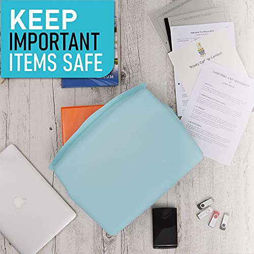 FLYPAL Large Silicone Waterproof Fire Resistant Document Bag. Patented Airtight Zip Lock Seal. Watertight Pouch Holder for Laptop, Documents, Files & Valuables. Insert Bag to Fireproof Bags (16”x12”x3.5”)