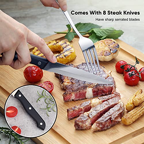 48-Piece Silverware Set with Steak Knives for 8, Food-Grade Stainless Steel Flatware, Includes Spoons Forks Knives, Kitchen Cutlery Set For Home Office Restaurant Hotel, Mirror Finish, Dishwasher Safe