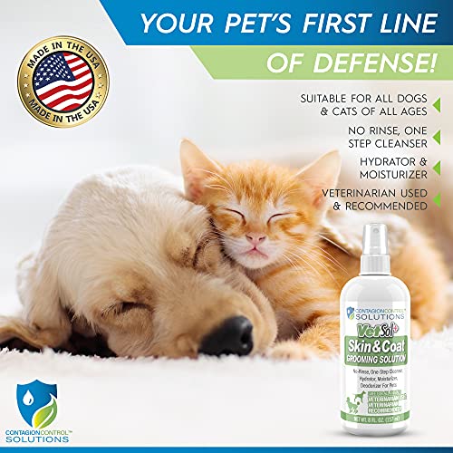 VetSol+ Skin & Coat Grooming Solution, No Rinse Spray, One-Step Cleanser, Hydrator, Moisturizer, Deodorizer for All Pets, 8 Ounce