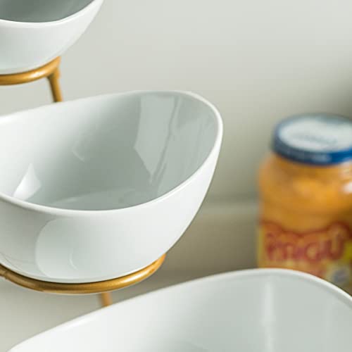 YHOSSEUN 3 Tier Serving Stand Oval Serving Bowl with Metal Rack, Tied Serving Tray Food Display Dessert Appetizer, Serving Bowl Fruit Chip Dip Bowl Set for Parties, Gold