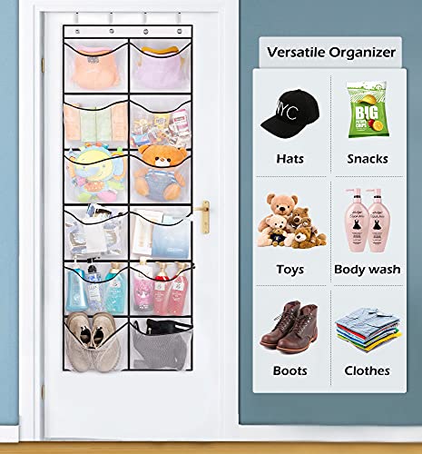 KIMBORA Over The Door Shoe Organizer 12 Large Mesh Pockets Boots Hanging Storage Shoe Rack for Closet White