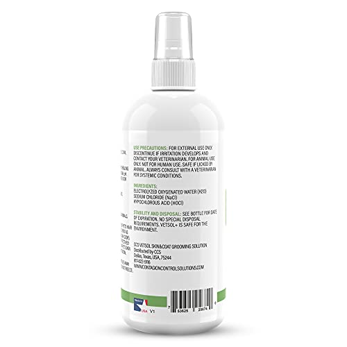 VetSol+ Skin & Coat Grooming Solution, No Rinse Spray, One-Step Cleanser, Hydrator, Moisturizer, Deodorizer for All Pets, 8 Ounce