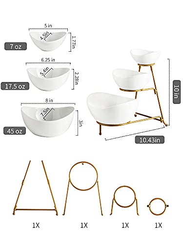 YHOSSEUN 3 Tier Serving Stand Oval Serving Bowl with Metal Rack, Tied Serving Tray Food Display Dessert Appetizer, Serving Bowl Fruit Chip Dip Bowl Set for Parties, Gold