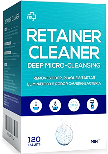Retainer & Denture Cleaner Tablets 120 Pcs (4 Months Supply) - Retainer Cleaner Tablet for Retainers, Dentures, Night & Mouth Guard, Removable Dental Appliance, Removes Stains & Plaque, Mint Flavor