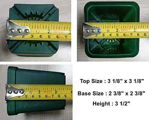 RooTrimmer 100-Pack 3.15 inch Square Plastic Seedling Nursery Pots for Small Succulents or Cacti Flower Pots Sturdy Reusable (Green, 8cm)