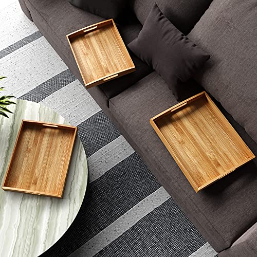 Set of 3 Large Bamboo Serving Trays β Large Serving Tray with Handles β Coffee Table Tray β Food Tray β Bed Tray