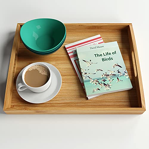 Set of 3 Large Bamboo Serving Trays β Large Serving Tray with Handles β Coffee Table Tray β Food Tray β Bed Tray