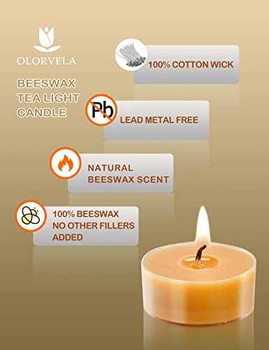 olorvela Beeswax Candles 24 Pack Tealight Candles Handmade of Pure Beeswax, 4 Hour Burn Time, Clear Cup Beeswax Tea Lights