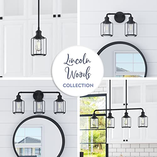 Prominence Home Lincoln Woods 1 Light Matte Black Industrial Pendant Light with Cage and Clear Glass