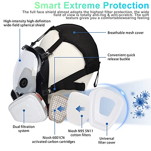 Bgs13 Reusable Full Face Cover 17 in 1, Full Face Respirator, Paint Face Cover for Painting, Machine Polishing, Woodworking, Welding, Decoration Work, and Other Work Protection
