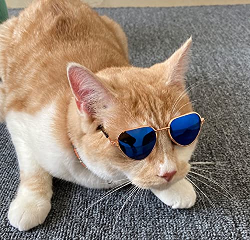Funny Cat Sunglasses Dog Glasses Metal Retro Triangular Glasses Puppy Pet Eyewear Costume for Cosplay Toys Photos Props
