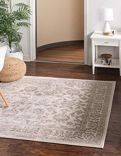 Rugs.com Charlotte Collection Rug β 4 Ft Square Ivory Low-Pile Rug Perfect for Living Rooms, Kitchens, Entryways