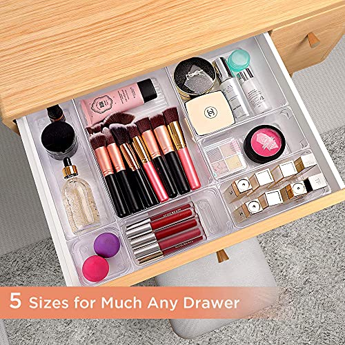Puroma 24Pcs Desk Drawer Organizer 5-Size Versatile Vanity Desk Drawer Storage Bins and 31Pcs Desk Drawer Organizer Trays, Drawer Organizers Bathroom Drawer Dividers for Makeup, Jewelries and Gadgets