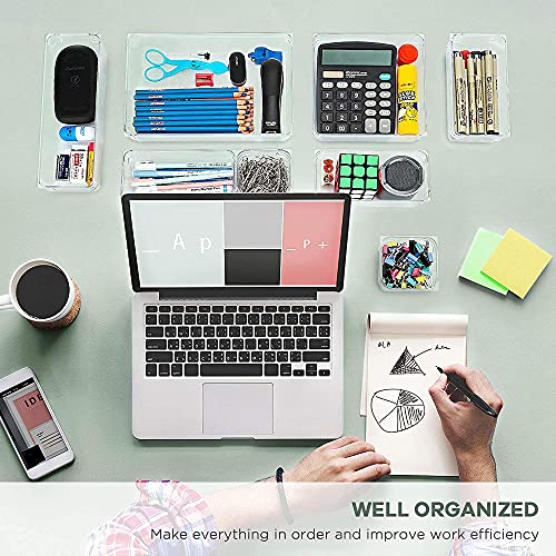 Puroma 24Pcs Desk Drawer Organizer 5-Size Versatile Vanity Desk Drawer Storage Bins and 31Pcs Desk Drawer Organizer Trays, Drawer Organizers Bathroom Drawer Dividers for Makeup, Jewelries and Gadgets