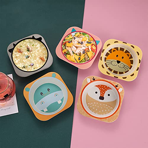 ZEAYEA 6 Pack Bamboo Kids Bowls, 10 Oz Durable Cartoon Bowls for Children, BPA Free Cute Snacks Bowls, Square Dinner Tableware for Serving Soup, Cereal, Pasta, Ice Cream, Dishwasher Safe