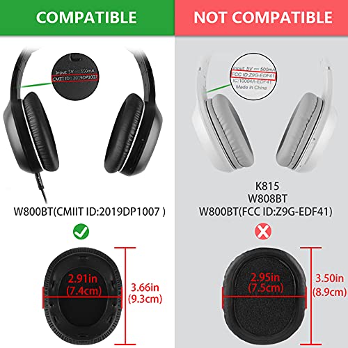 Geekria QuickFit Protein Leather Replacement Ear Pads for Edifier W800BT (CMIIT ID:2019DP1007) Headphones Earpads, Headset Ear Cushion Repair Parts (Black)