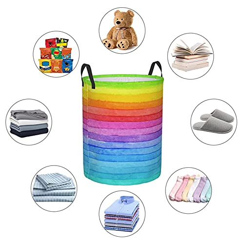 FeHuew Watercolor Rainbow Striped Collapsible Laundry Basket with Handle Waterproof Fabric Hamper Laundry Storage Baskets Organizer Large Bins for Dirty Clothes,toys,Bathroom