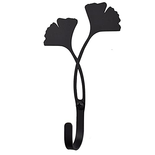 American Made Themed Single Wall Hook, Black Powder-Coated Steel (Ginkgo Leaf)