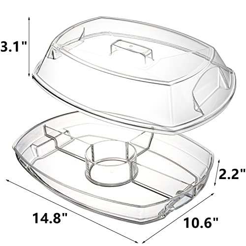 DEAYOU 4 Section Ice Serving Tray, Cold Serving Tray with Flip-Lid for Party Food, Outdoor Serving Platter Dish with Ice Cooling Tray for Appetizers, Fruits, Vegetables, Salads, Picnic, Snack