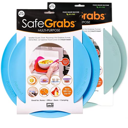 Safe Grabs 2 Color Bundle: Original Multi-Purpose Silicone Microwave Mat | As Seen on Shark Tank, GMA & The View (BPA Free, Heat Resistant, Dishwasher Safe), Blue & Mist
