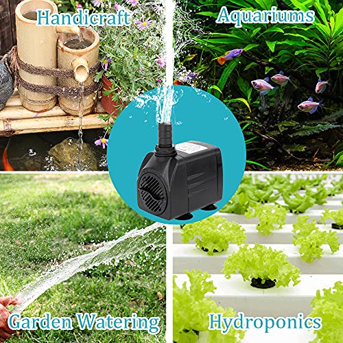 ALLYLANG 450-550GPH Submersible Sump Pump, Ultra Quiet for Fish Tank, Pond, Aquarium, Statuary, Rockery, Hydroponics, Compact Water Pump with 5.9ft Power Cord, 3 Nozzles (450GPH)