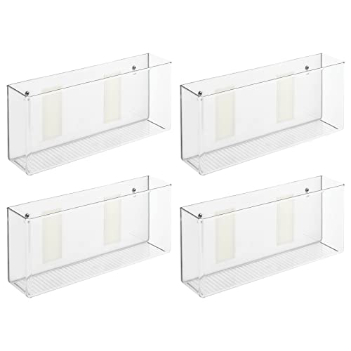mDesign Plastic Adhesive Mount Storage Organizer Container for Kitchen or Pantry Wall Organization - Space Saving Holder for Sandwich Bags, Foil - 16" Wide - Ligne Collection - 4 Pack - Clear