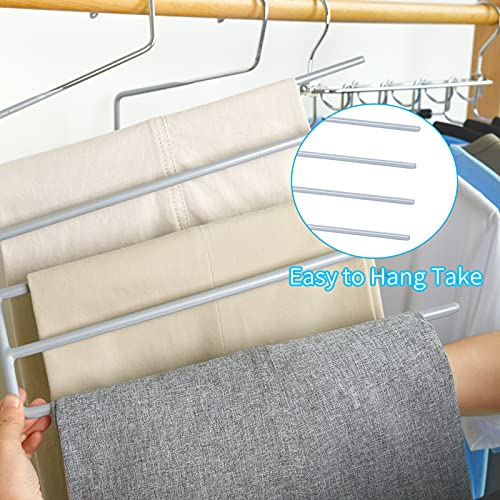 Nature Smile 4 Pack Heavy Duty Multi Layers Metal Pant Slack Hangers,Non-Slip 5-Tier Open-Ended Pants Hanger Closet Storage Organizer for Garden Flags Trousers Jeans Scarf(Silvery Grey Color