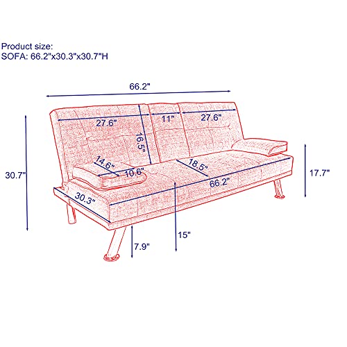 LTT Futon Sofa Bed, Sleeper Sofa, Folding Sofa Bed Dual-Purpose Multi-Functional Folding Bed Suitable for Small Space Configuration Apartment Dormitory