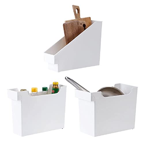 SHIMOYAMA Multifunctional Storage Sliding Box with Wheels | Pack of 3 (Inclined, Narrow & Wide in Size) | White in Color | For Use in Kitchen Home Garden | Space Saver Storage Organizer & Container